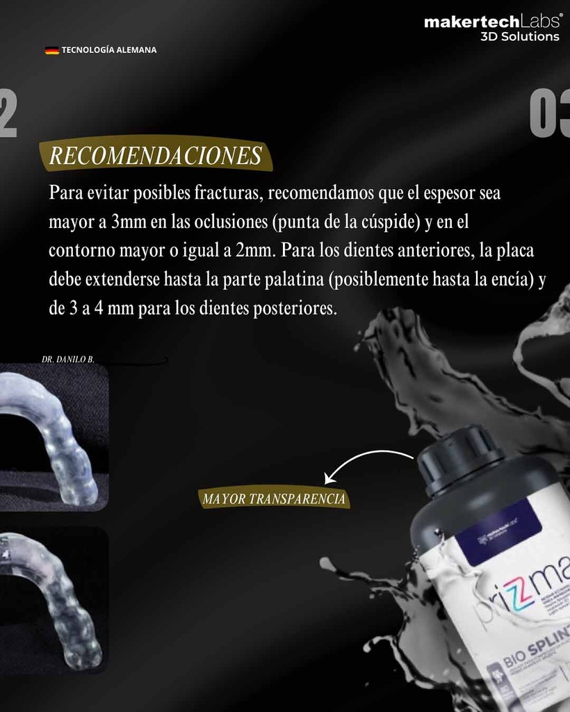 Resina 3D Dental Bio Splint Transparente de 500 gr - p/ hacer férulas ...