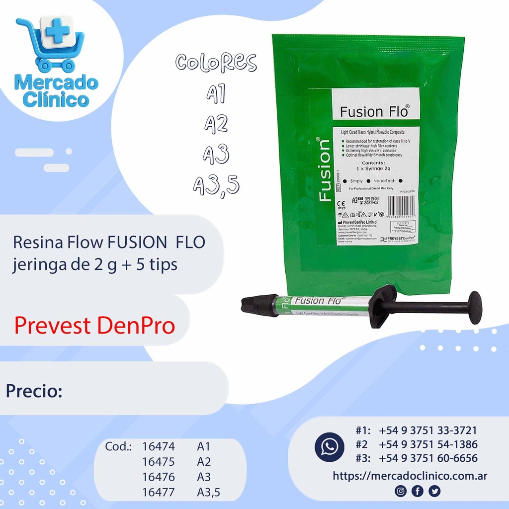 Resina Flow FUSION FLO 2 jeringas 2 g + 5 tips - Prevest | Mercado ...