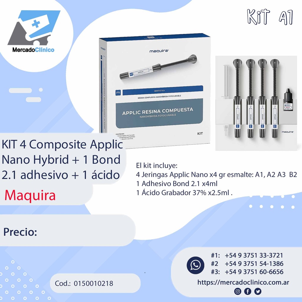 Kit X4 Composite APPLIC NANO HYBRID A1 - (composite + adhesivo + ácido ...